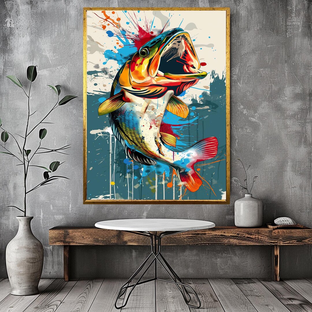 Fishing Art, Graffiti Fish, Canvas Wall Decor, Canvas Print, Colorful ...