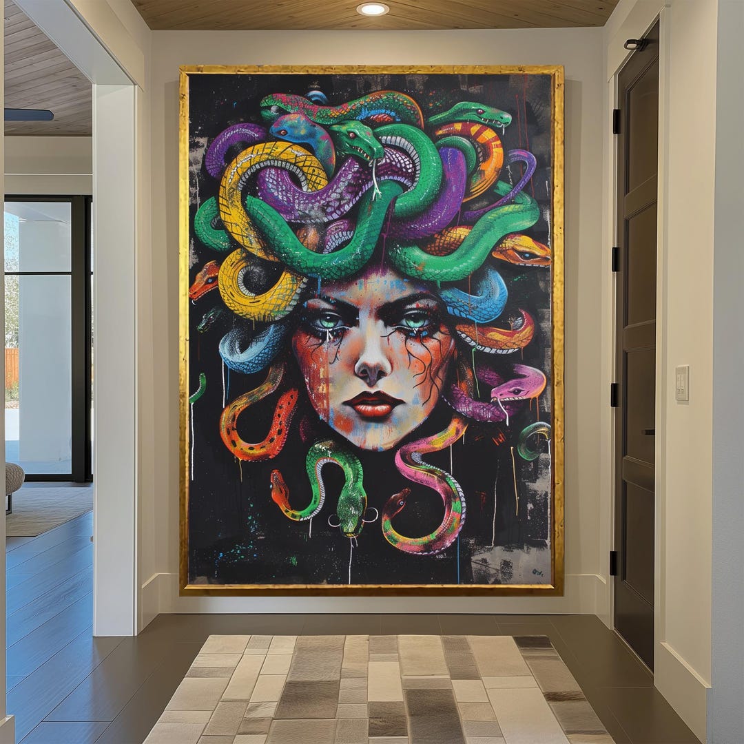 Medusa Decor, Greek Wall Art, Canvas Wall Art, Original Art, Framed ...