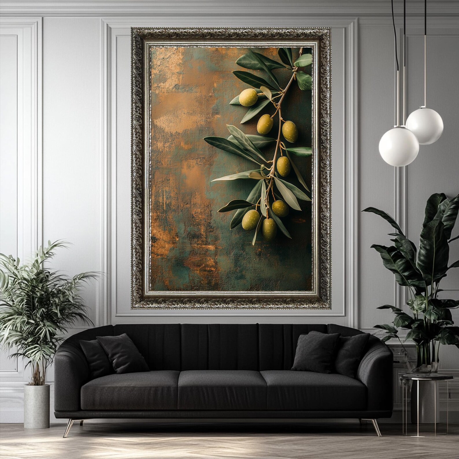 Olive Branch Canvas Art: Relaxing Home Decor, Framed Option, Olive ...