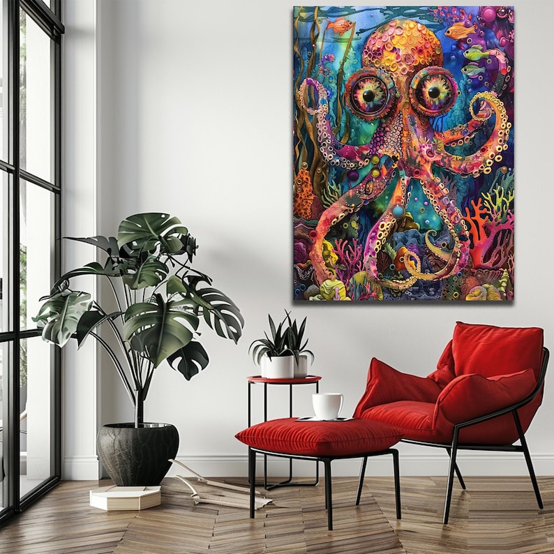 Octopus Abstract, Octopus Art, Fishing Art, Graffiti Fish, Canvas Wall ...