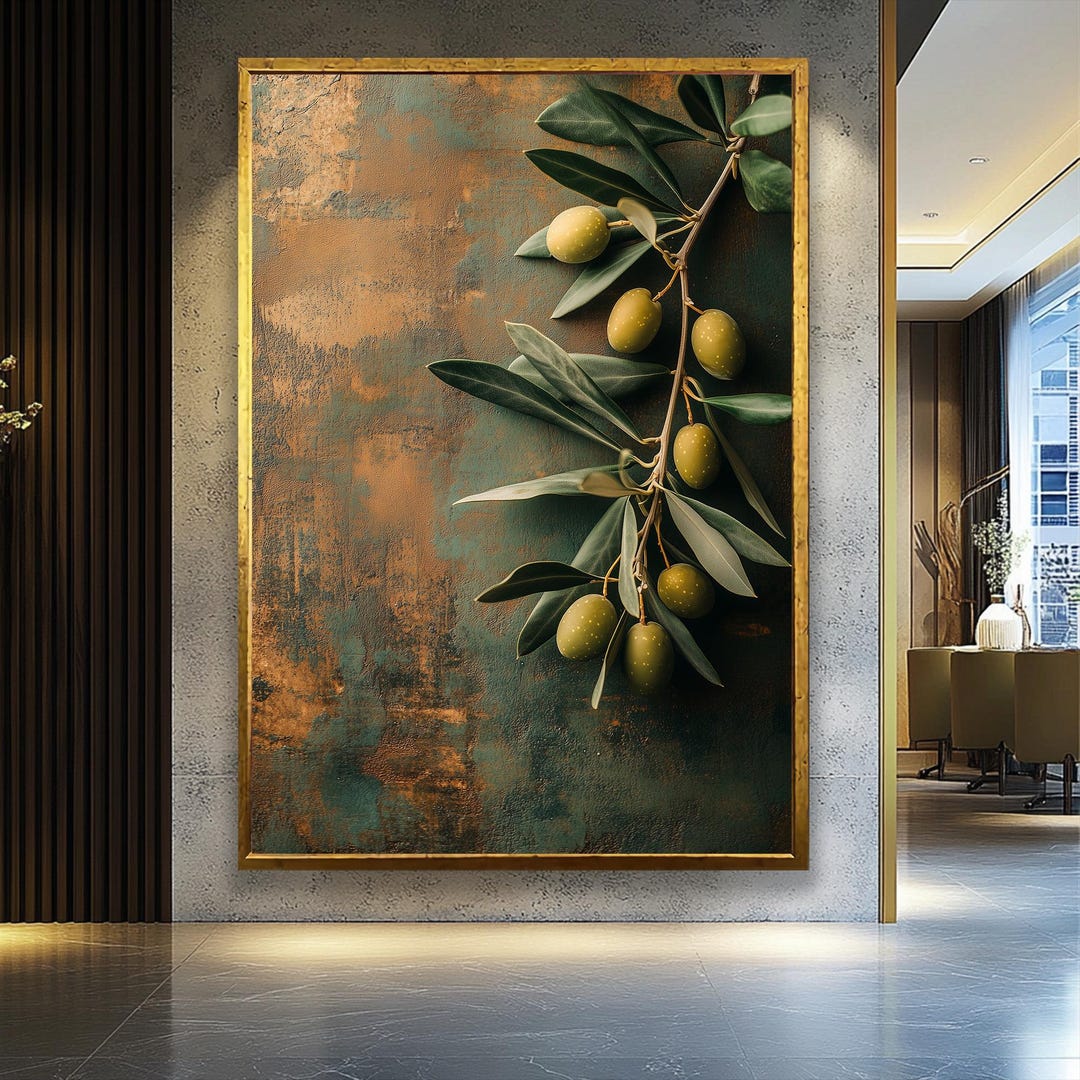 Olive Branch Canvas Art: Relaxing Home Decor, Framed Option, Olive ...