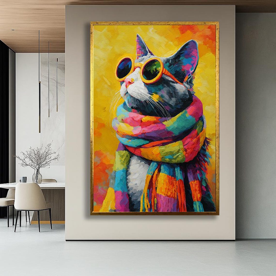 Funny Cat Art, Cute Cat Wall Art, Cat Canvas Art, Happy Wall Decor ...