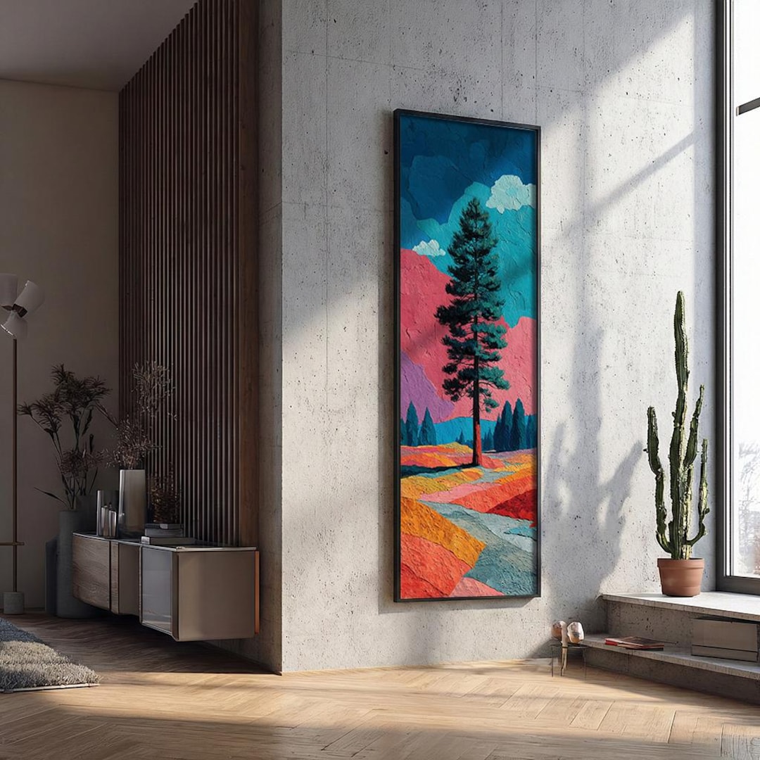 Tall Vertical Wall Art Canvas Minimalist Tree Landscape : Modern Art ...