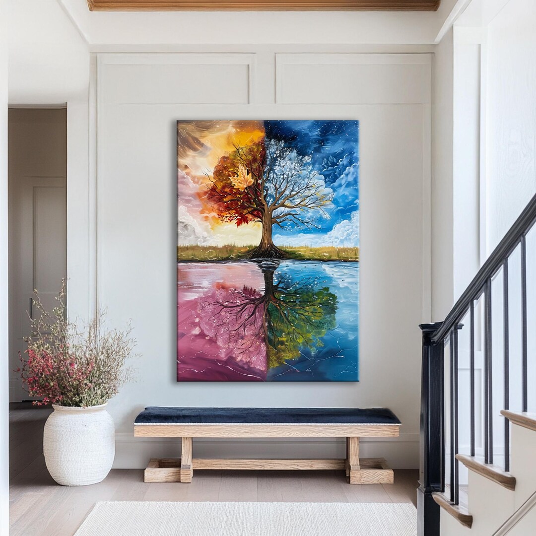 Four Seasons Decor Tree Wall Art, Canvas Wall Decor, Tree of Life ...