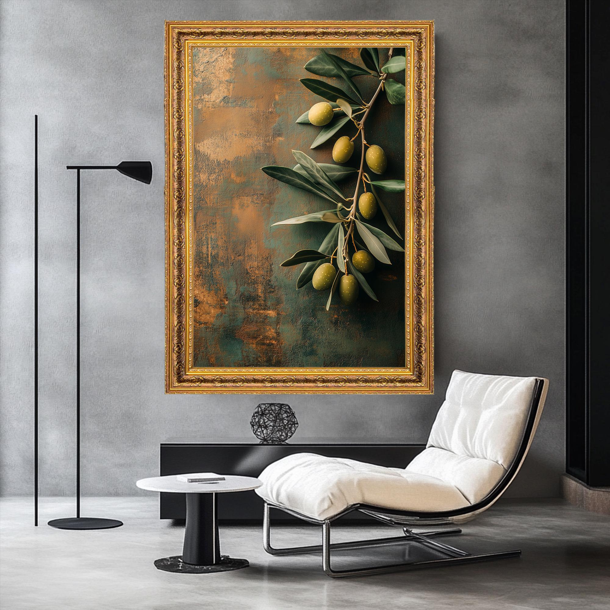 Olive Branch Canvas Art: Relaxing Home Decor, Framed Option, Olive ...