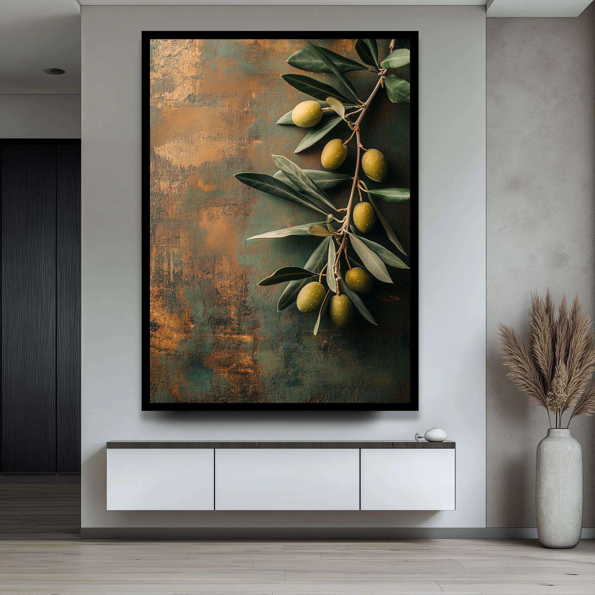 Olive Branch Canvas Art: Relaxing Home Decor, Framed Option, Olive ...