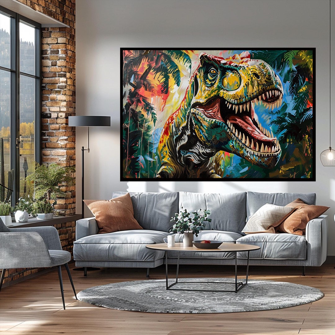 T-rex Canvas Wall Art: Jurassic Dinosaur Decor, Maximalist Style - Etsy