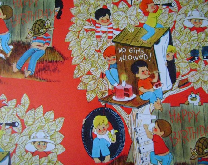 Vintage 1970s Gift Wrap Boy Happy Birthday Theme Wrapping Paper-one ...