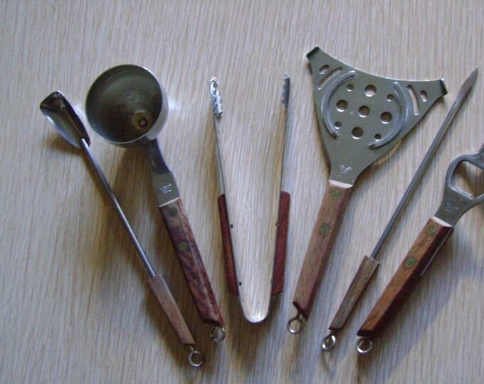 Vintage Bar Tools--stainless Steel and Wood--made in Japan--set of Six ...