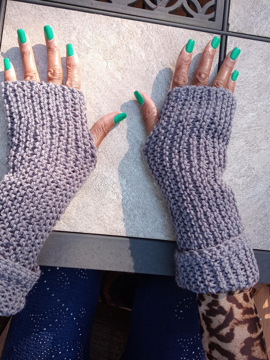 Fingerless Grey Gloves , Knitted Gloves , Crotched Gloves , Warm Gloves ...