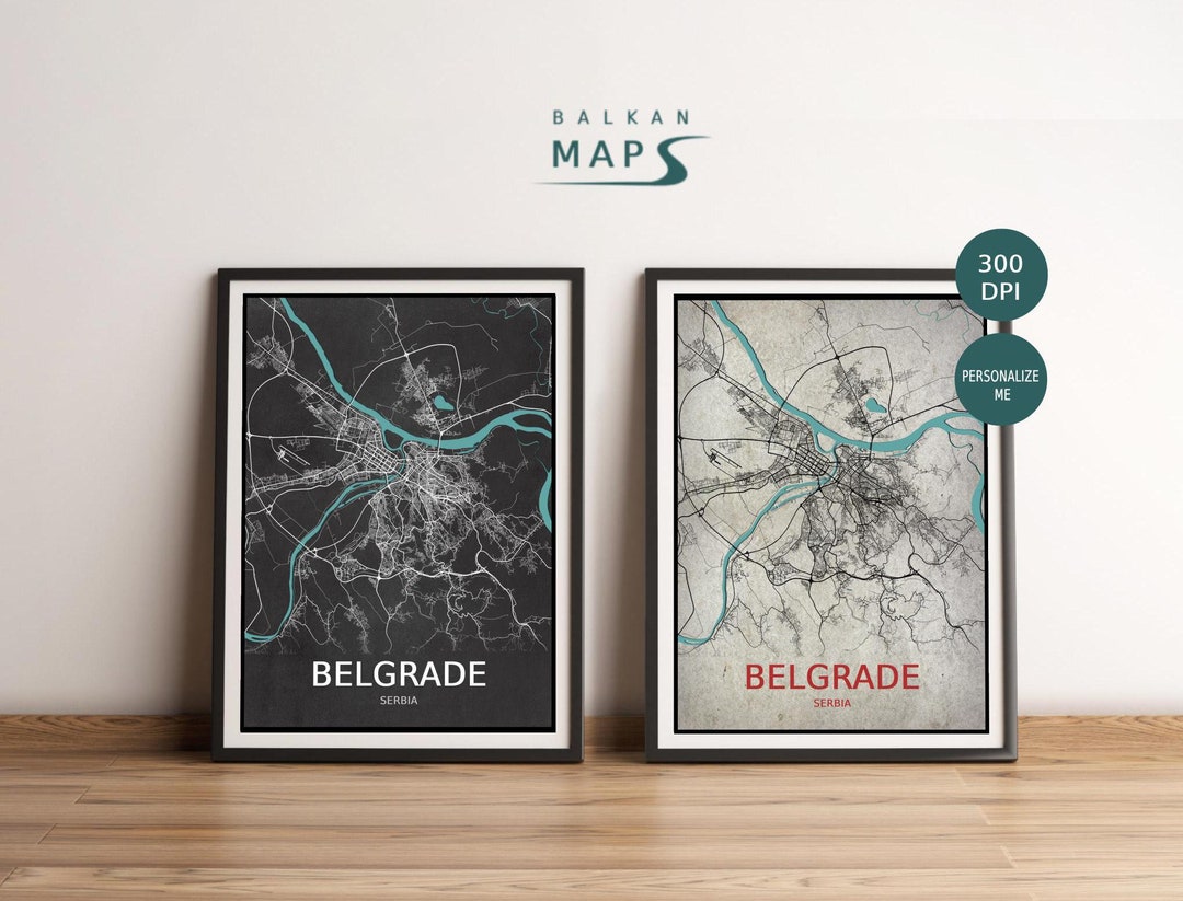 Custom Belgrade, Serbia Map Printable File | Set of 2 | High Quality ...
