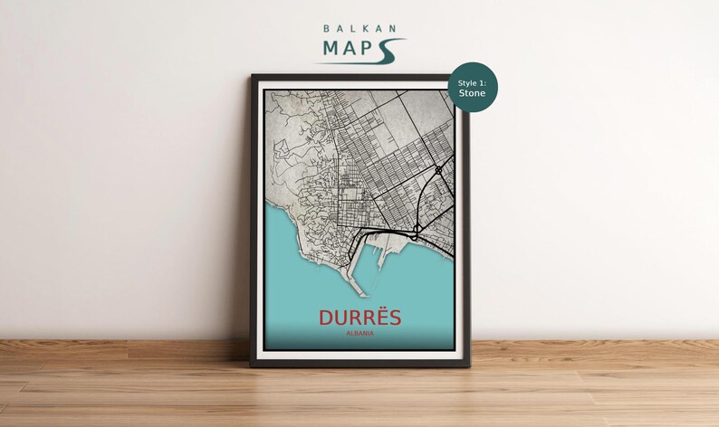 Custom Durrës , Albania Map Printable File | Set of 2 | High-quality ...