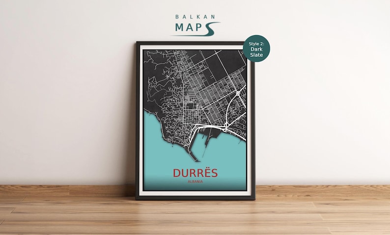 Custom Durrës , Albania Map Printable File | Set of 2 | High-quality ...