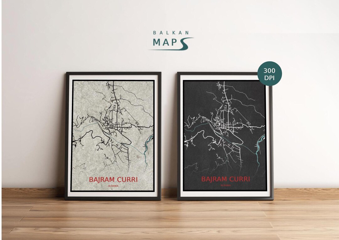 Bajram Curri Albania Map Poster Set: Stone & Slate (digital Download ...