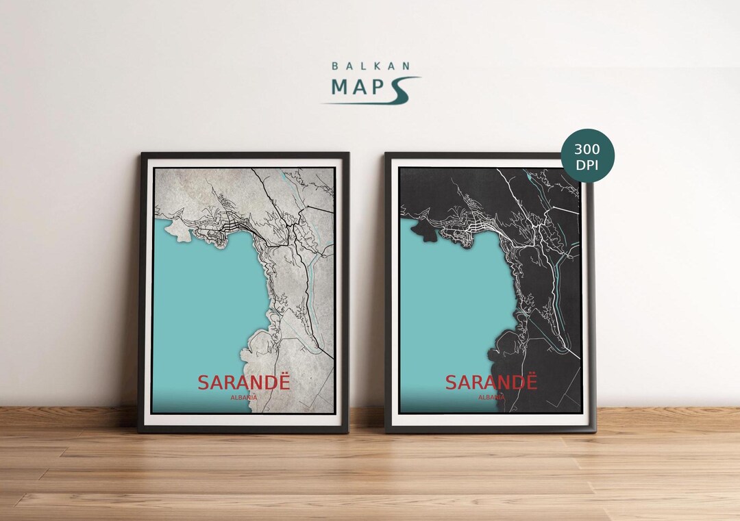 Custom Sarandë, Albania Map Poster | Set of 2 | High Quality ...