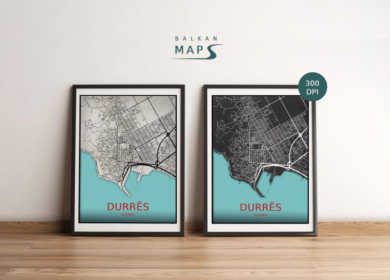 Custom Durrës , Albania Map Printable File | Set of 2 | High-quality ...
