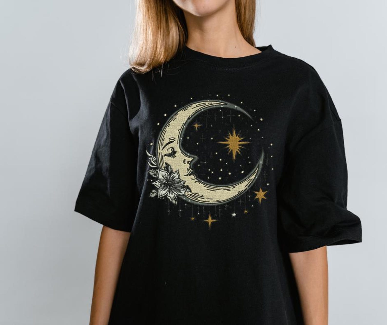 Moon Embroidery Design, Floral Moon Embroidery, Moon Silhouette, Moon ...