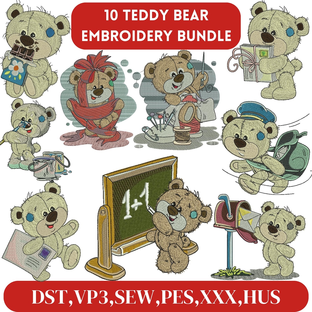 Teddy Bear Embroidery Design, Bear Embroidery, Teddy Embroidery, Teddy ...
