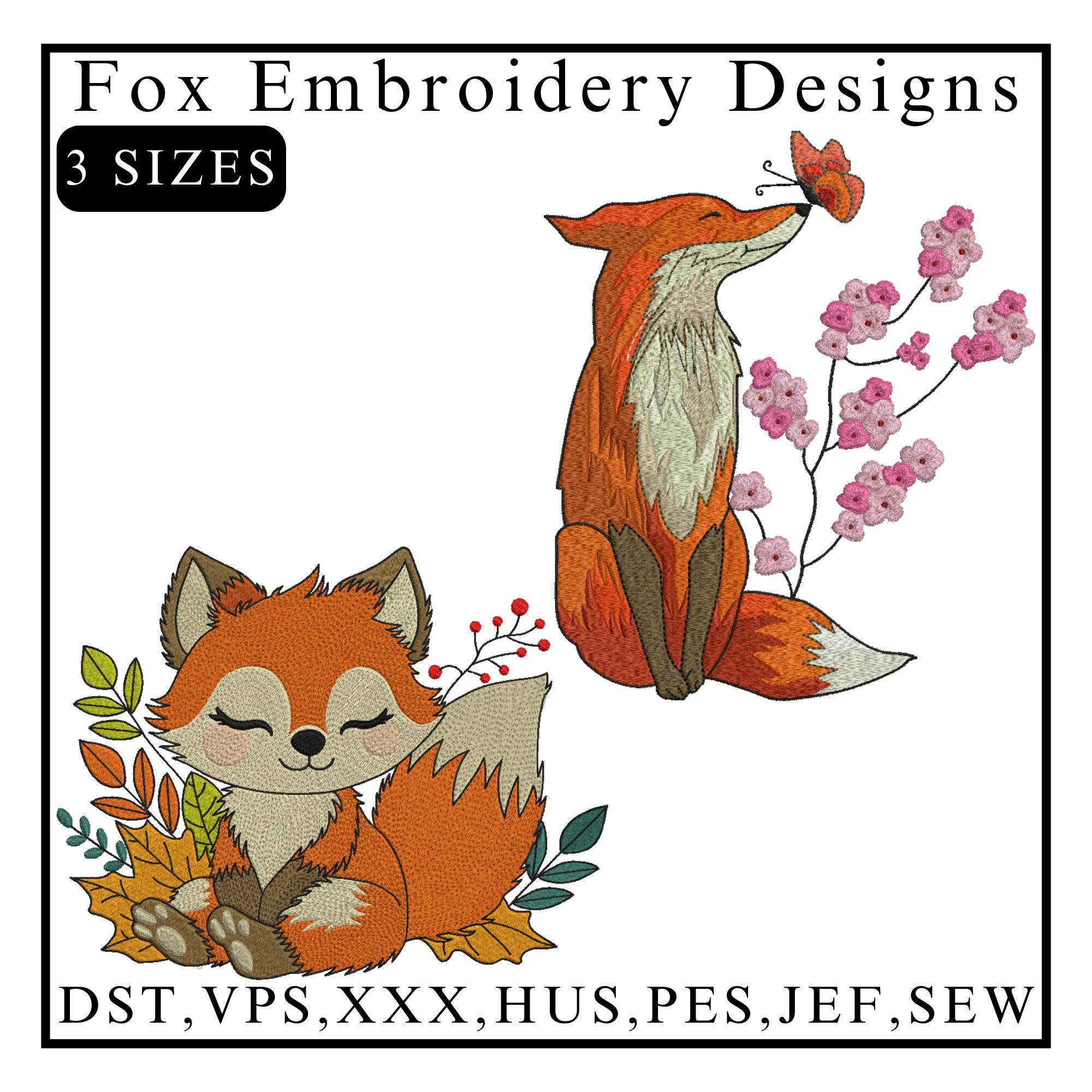 Fox Embroidery Design, Baby Fox Embroidery, Fox in Autumn, Cute Fox ...