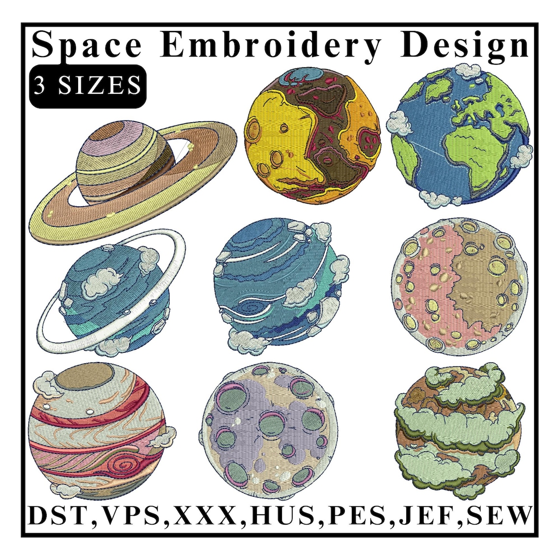 Planets Embroidery Design, Solar System Embroidery, Space Embroidery ...