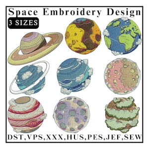 Planets Embroidery Design, Solar System Embroidery, Space Embroidery ...
