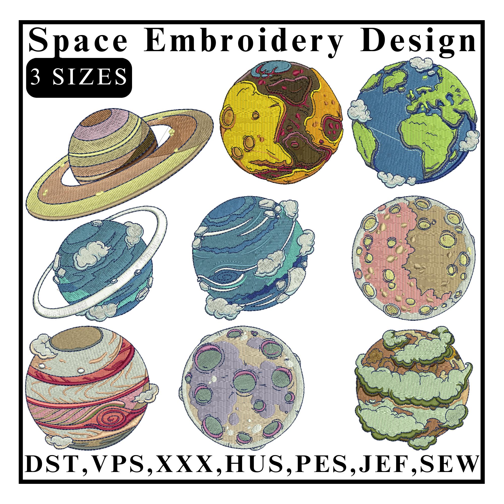 Planets Embroidery Design, Solar System Embroidery, Space Embroidery ...