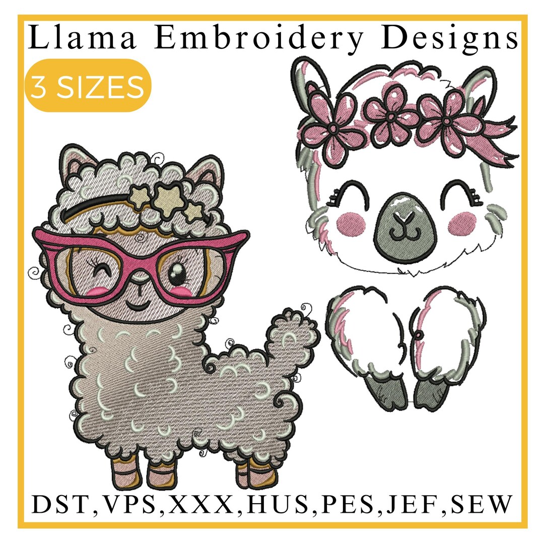 Llama Embroidery Design, Cute Llama Embroidery, Alpaca Embroidery, Farm ...