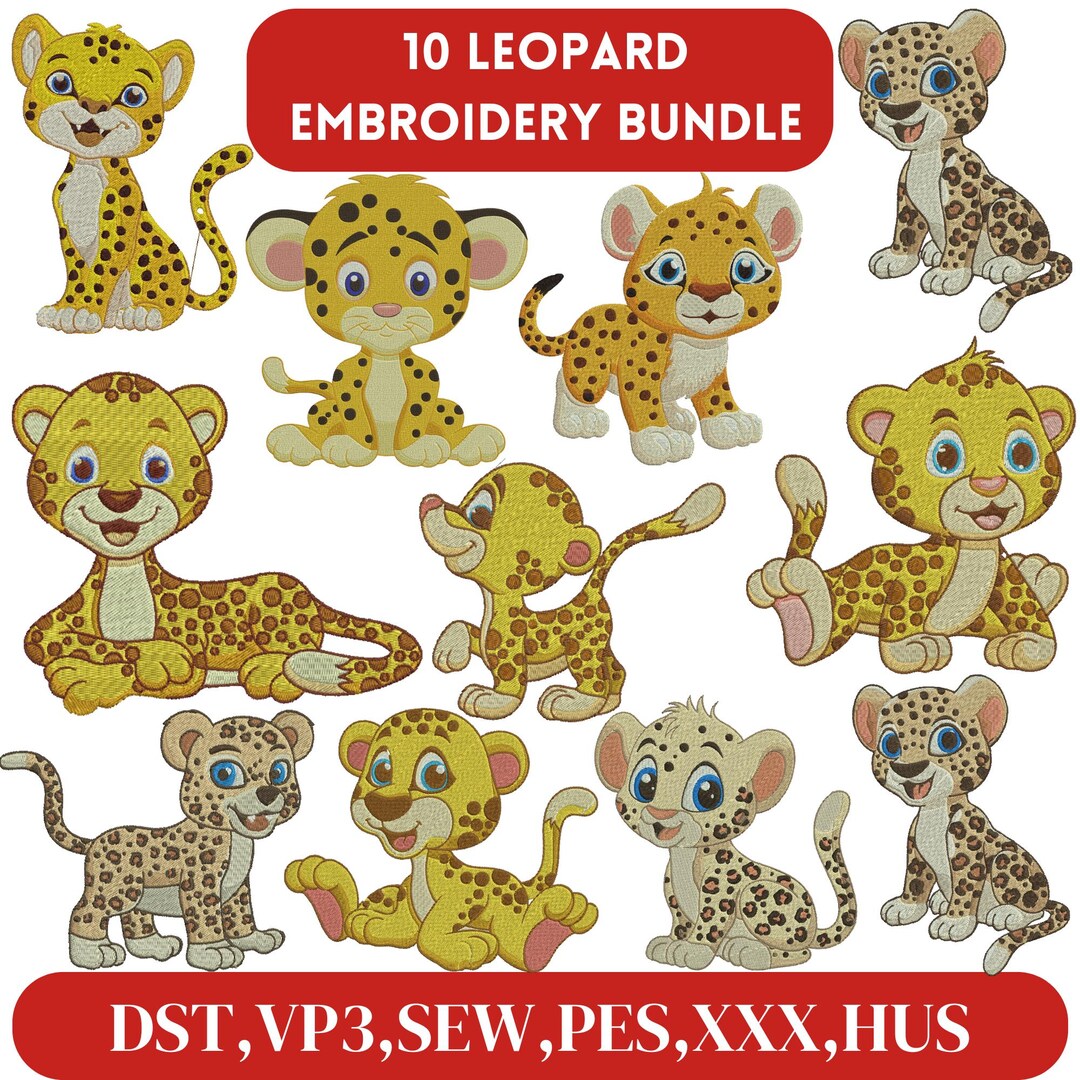 Leopard Embroidery Design, Cheetah Embroidery, Leopard With Flowers ...