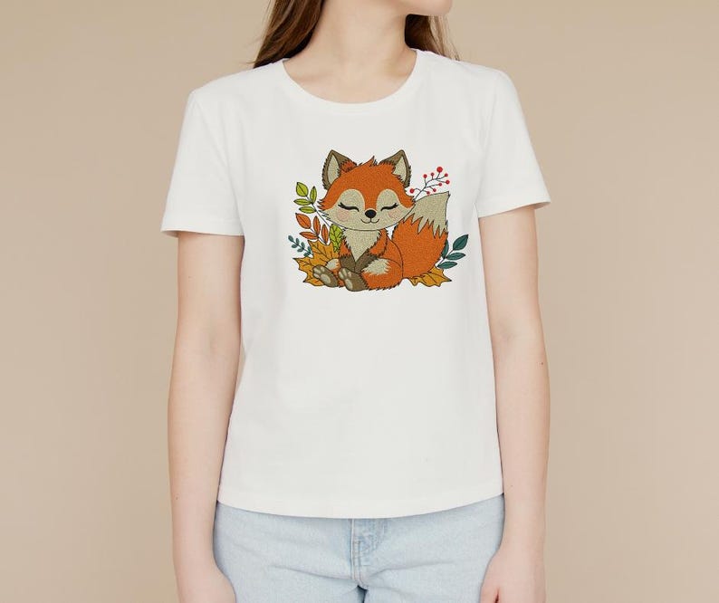Fox Embroidery Design, Baby Fox Embroidery, Fox in Autumn, Cute Fox ...