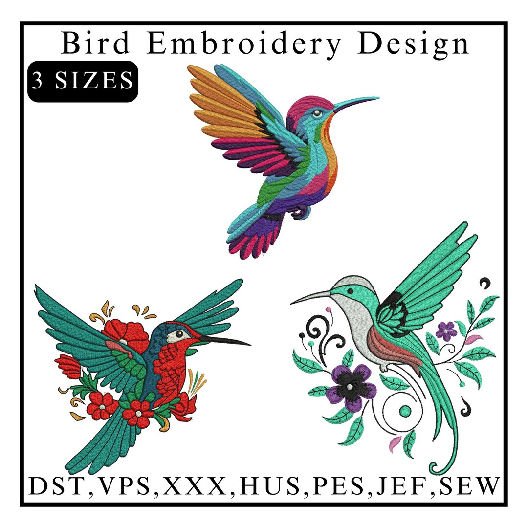 Bird Embroidery Design, Humming Birds Embroidery, Bird and Flowers ...