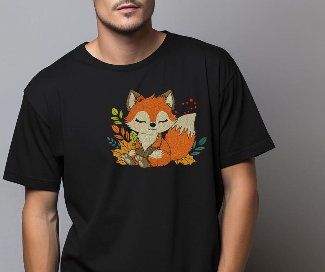 Fox Embroidery Design, Baby Fox Embroidery, Fox in Autumn, Cute Fox ...