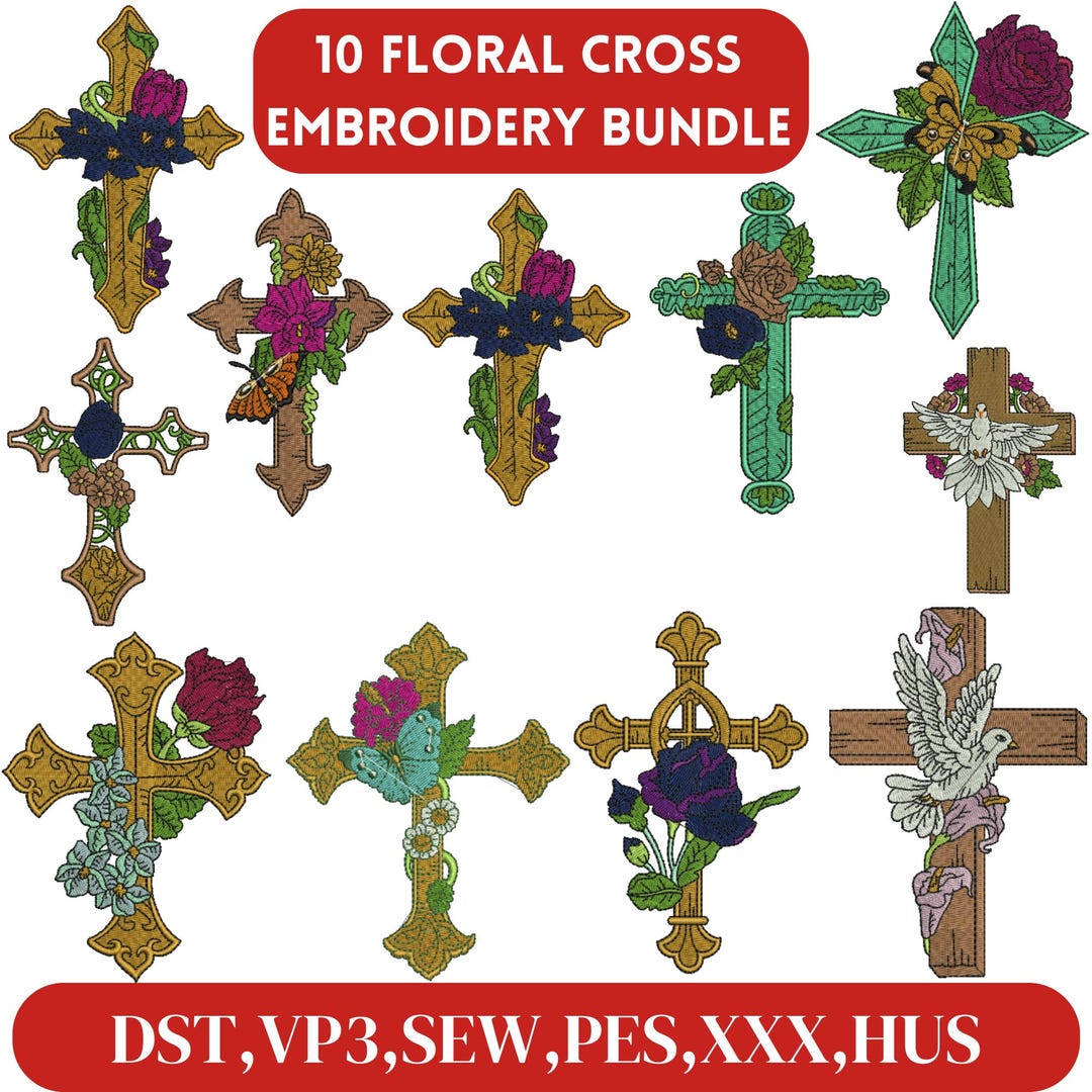 Cross Embroidery Design, Floral Cross Embroidery, Christian Cross ...