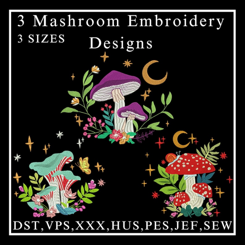 Mushroom Embroidery Design, Forest Style Embroidery Design, Forest ...