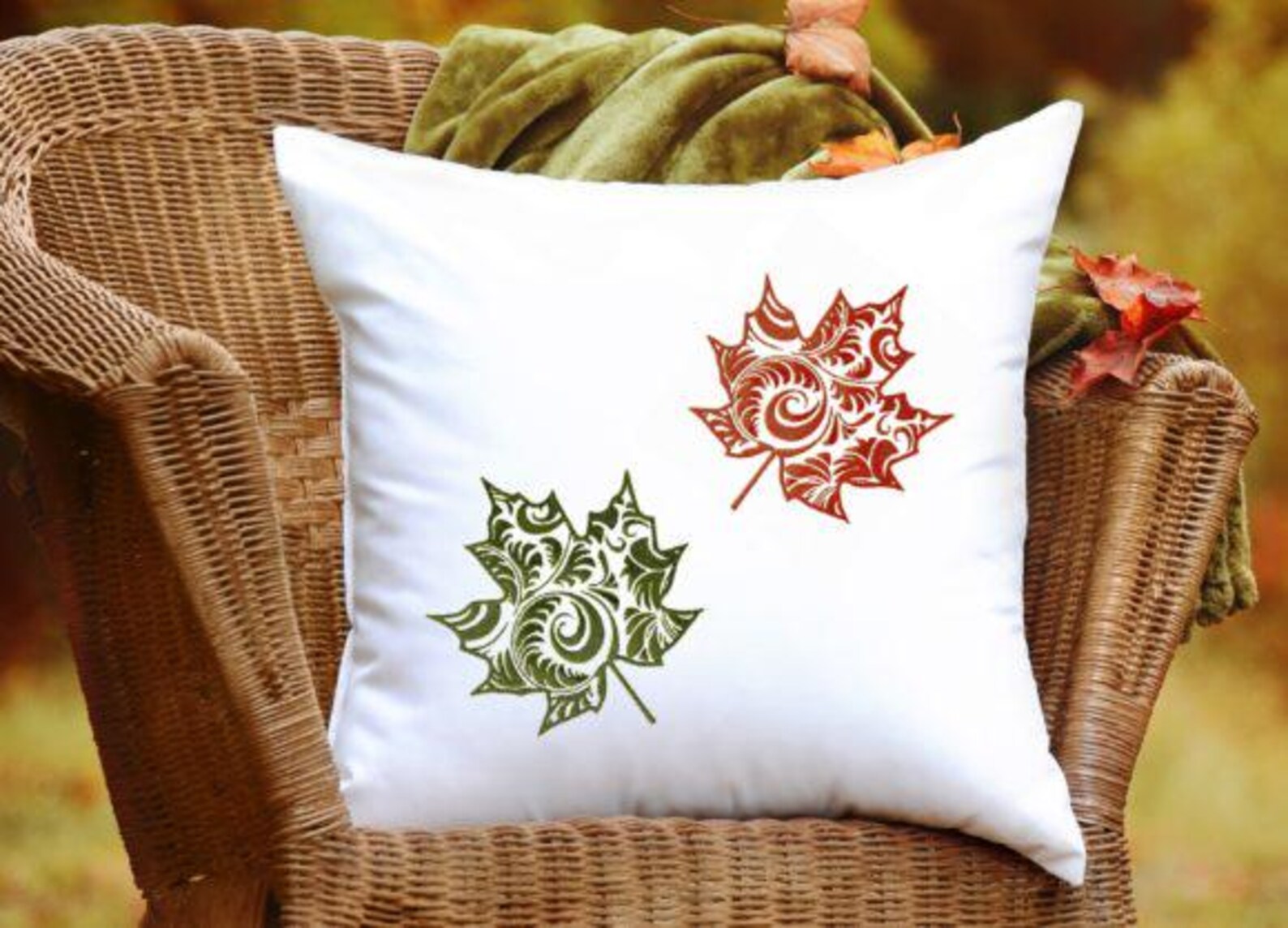 Maple Leaf Embroidery Design, Maple Leaf and Forest Motif, Maple Leaf ...