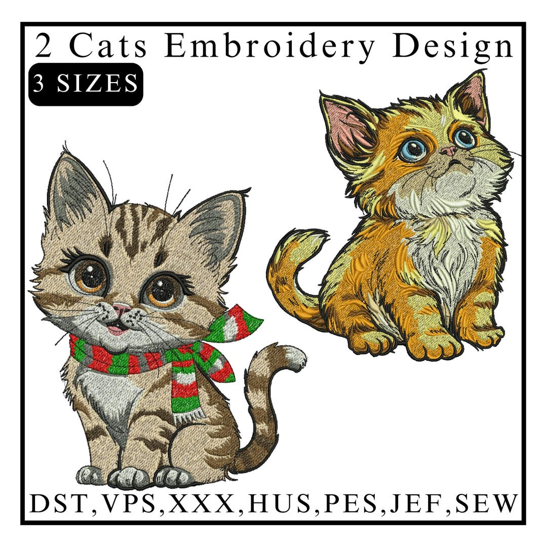 Christmas Cat Embroidery Design, Cat Embroidery, Merry Christmas ...