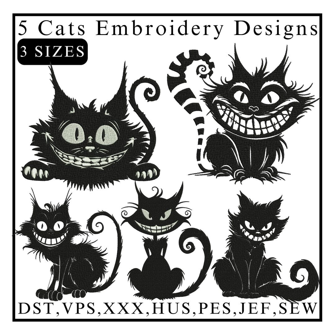 Cat Embroidery Design, Scary Cat Embroidery, Kitten Embroidery, Cat ...