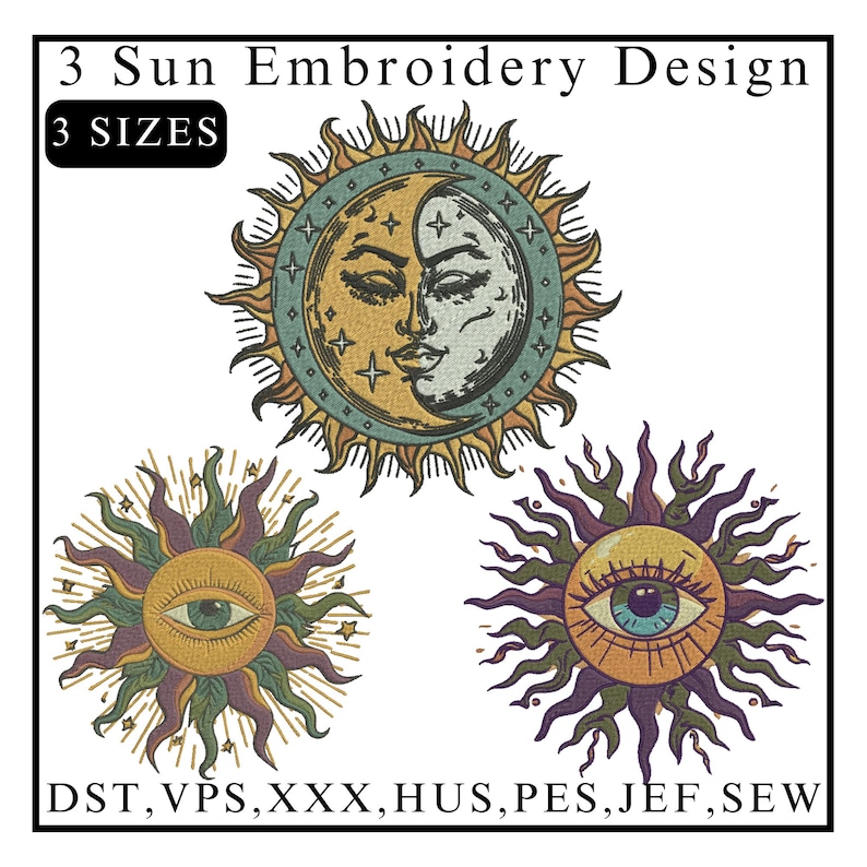 Sun Embroidery Design, Mini Sun Design, Summer Embroidery, Sun Filled ...