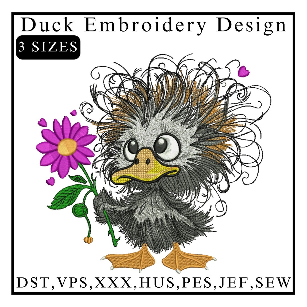 Duck Embroidery Design, Little Duck Embroidery, Floral Duck Embroidery ...