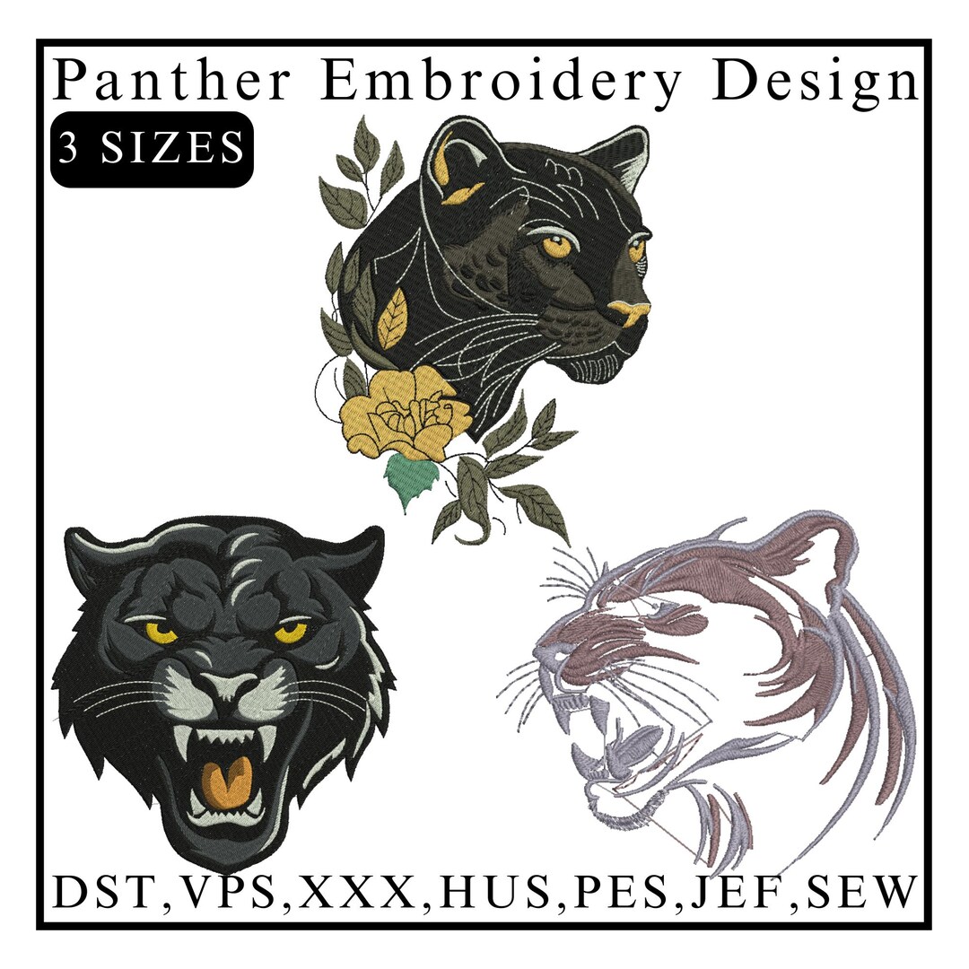 Panther Embroidery Design, Black Panther Embroidery, Sleek Black ...