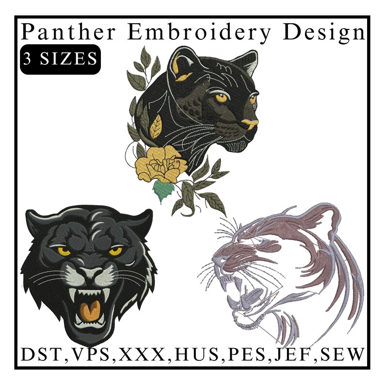 Panther Embroidery Design, Black Panther Embroidery, Sleek Black ...