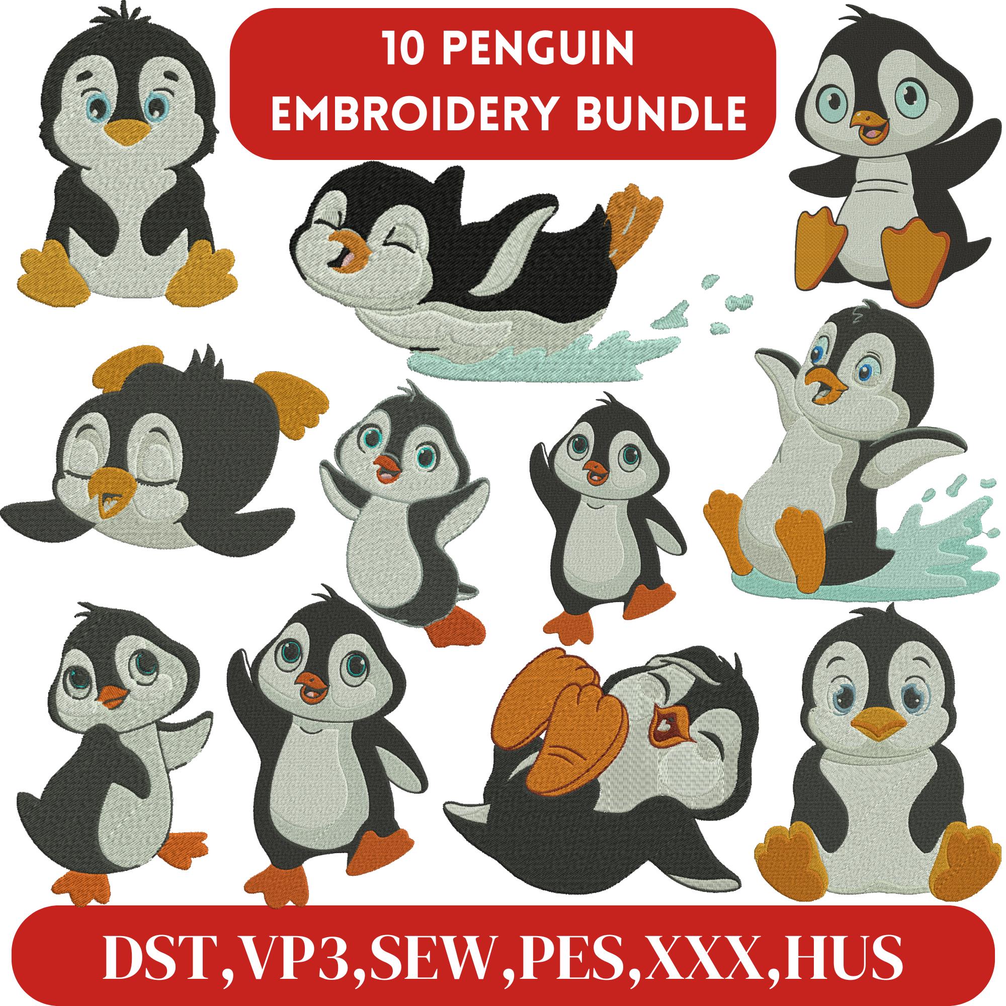 Penguin Embroidery Design, Mini Penguin Embroidery, Penguin Friends ...