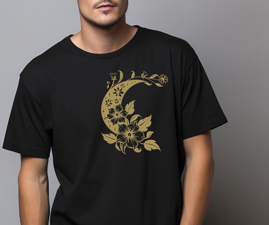 Moon Embroidery Design, Floral Moon Embroidery, Moon Silhouette, Moon ...