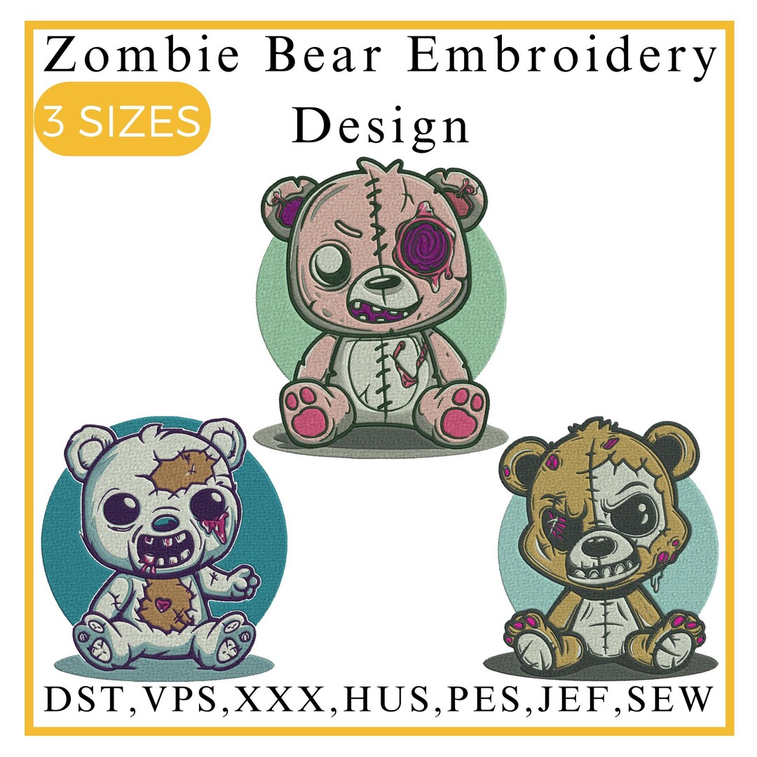 Bear Embroidery Design, Zombie Bear Embroidery, Bear Design, Mini Bear ...