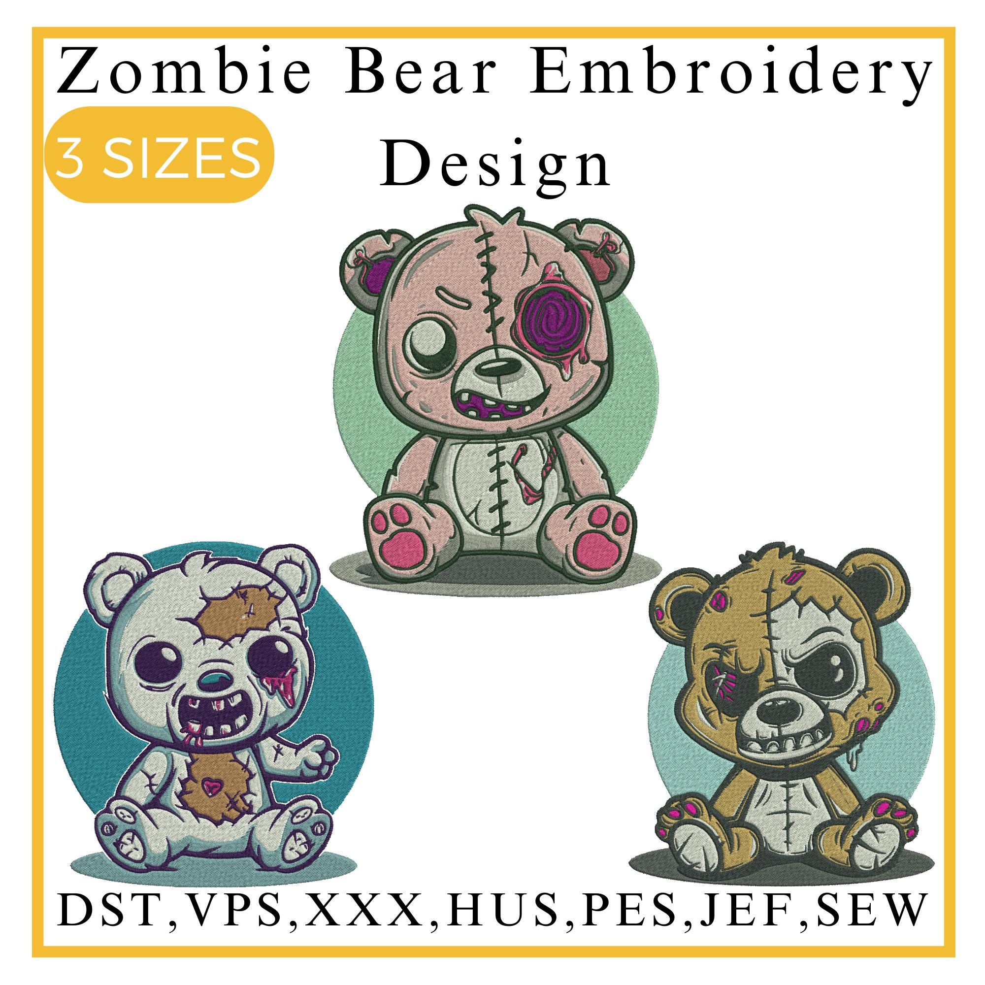 Bear Embroidery Design, Zombie Bear Embroidery, Bear Design, Mini Bear ...