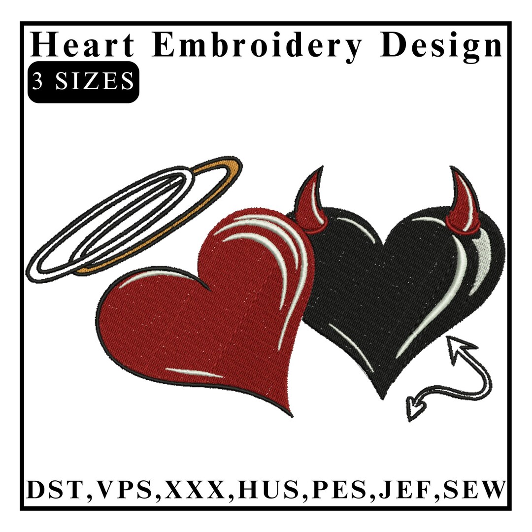Heart Embroidery Design, Devil Heart Fill Stitch Embroidery, Love ...
