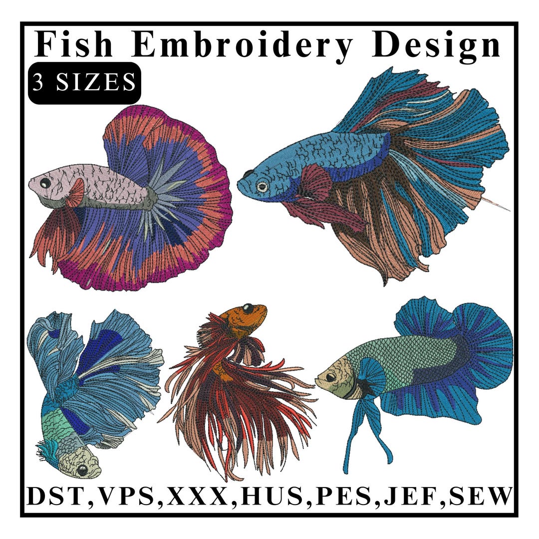 Fish Embroidery Design, Betta Fish Embroidery, Tropical Fish Embroidery ...