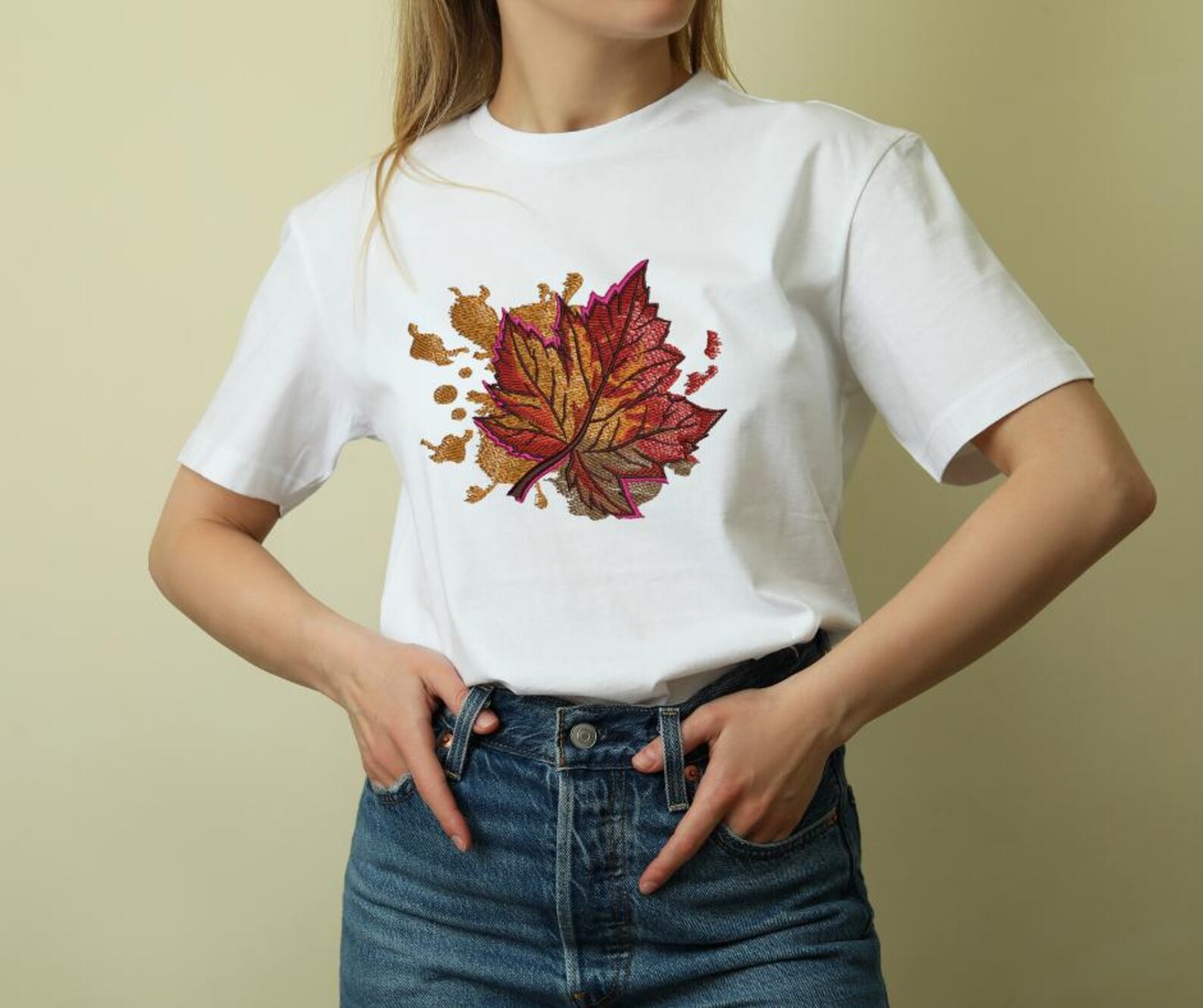 Maple Leaf Embroidery Design, Maple Leaf and Forest Motif, Maple Leaf ...