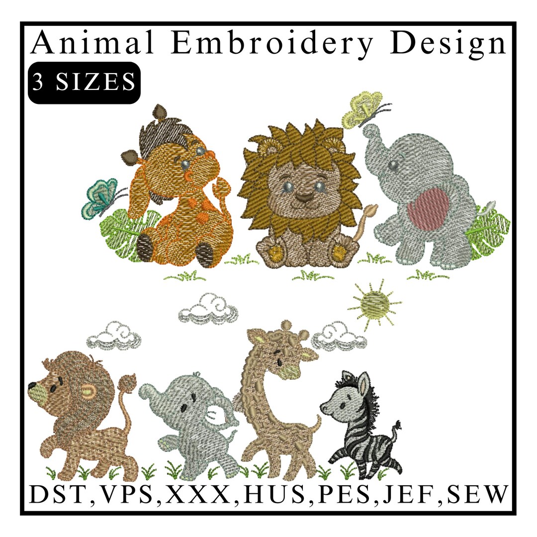 Animals Embroidery Design, Safari Animals Embroidery, Forest Animals ...