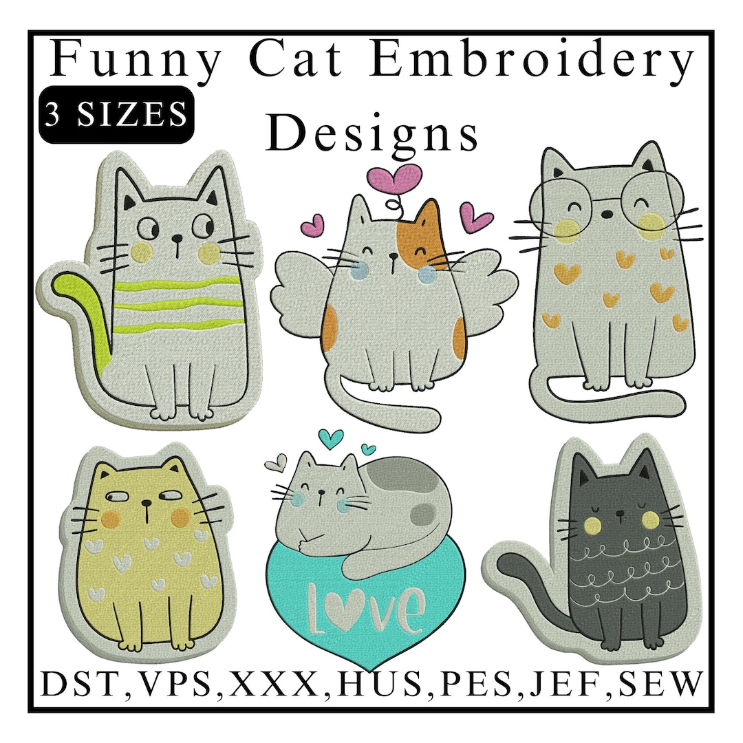 Cat Embroidery Design, Cute Cat Embroidery, Funny Cat Embroidery. Cat ...