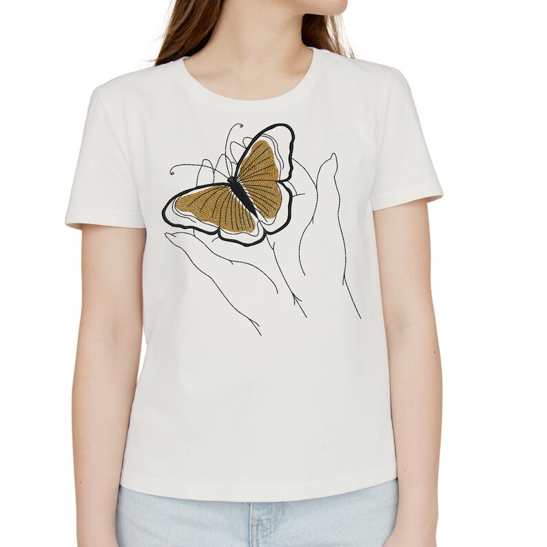 Line Art Embroidery Design, Butterfly Line Art Embroidery, Floral Lady ...